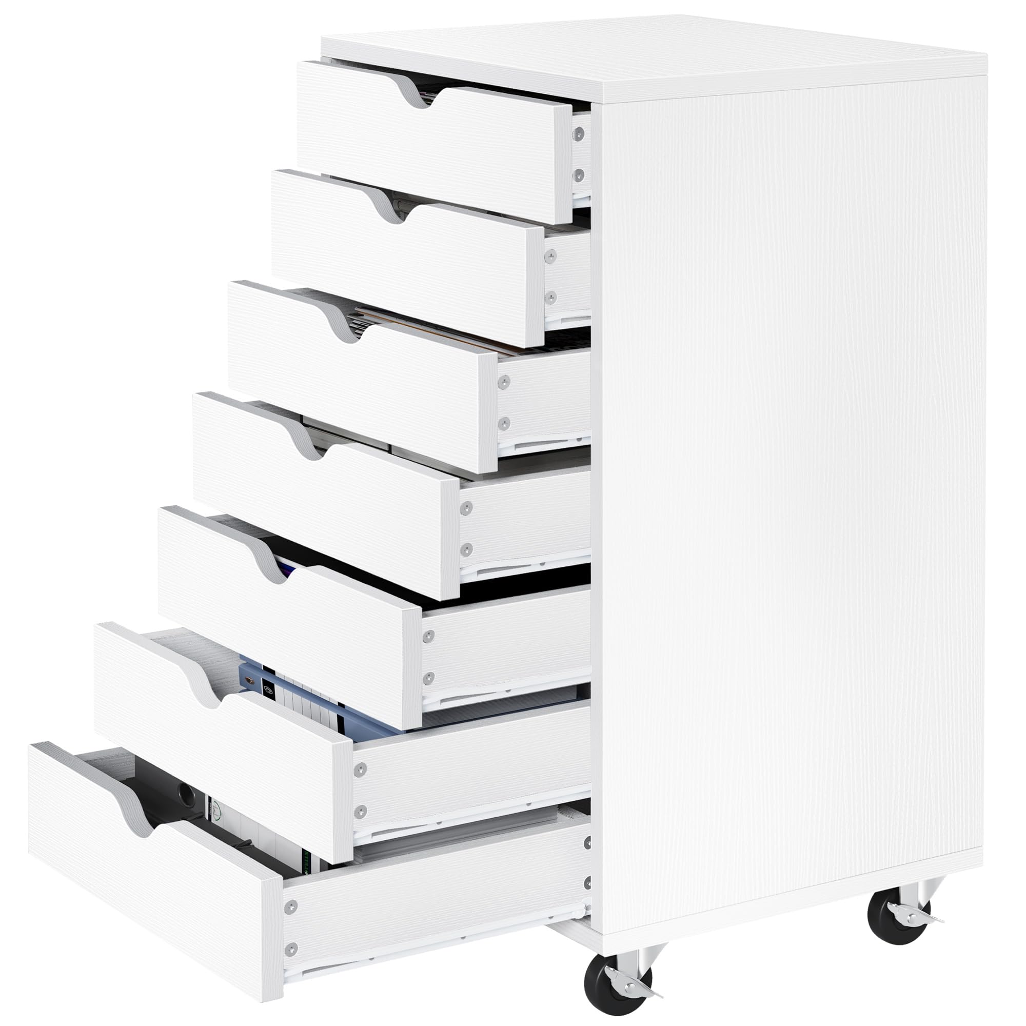 YITAHOME 7 Drawer Chest, Mobile File Cabinet with Wheels, Home Office Storage Dresser Cabinet, White