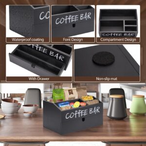 Alliecoin Coffee Station Organizer, Wood Coffee Bar Organizer for Countertop with Drawer, K Cup Coffee Bar Condiment Organizer, Coffee Pod Holder for Decor (30x20x16cm) - Black