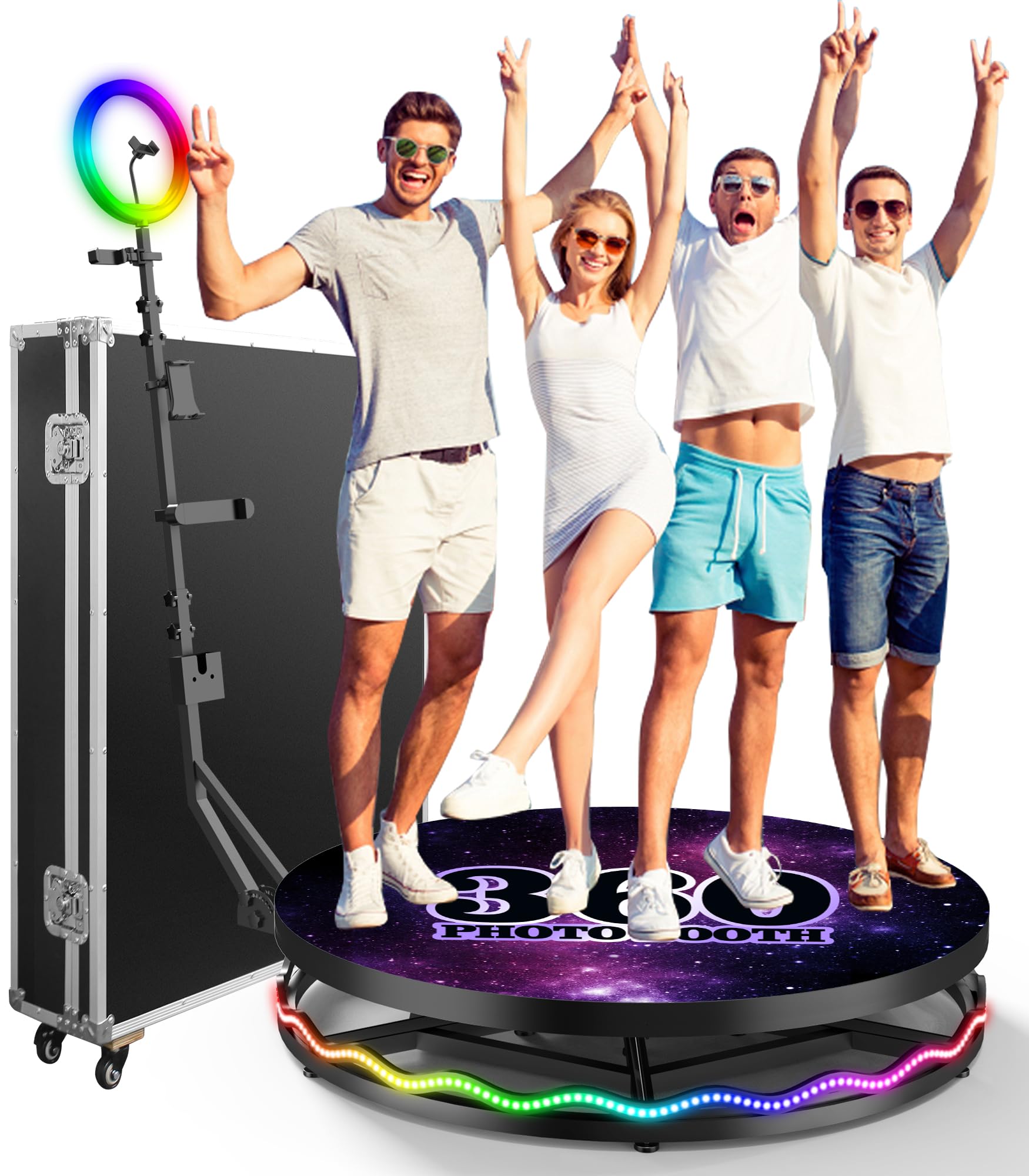 360 Photo Booth Machine for Parties with Ring Light Free Custom Logo Stand on Remote Control Automatic Slow Motion 360 Spin Photo Camera Booth