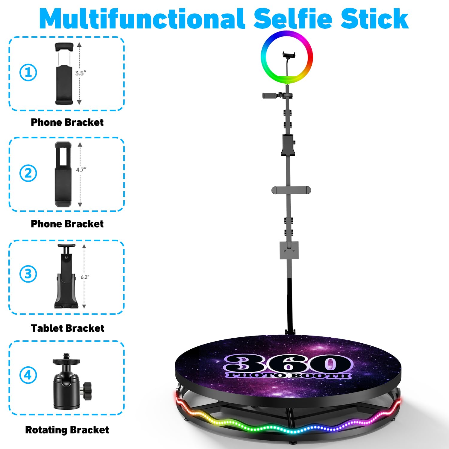 360 Photo Booth Machine for Parties with Ring Light Free Custom Logo Stand on Remote Control Automatic Slow Motion 360 Spin Photo Camera Booth