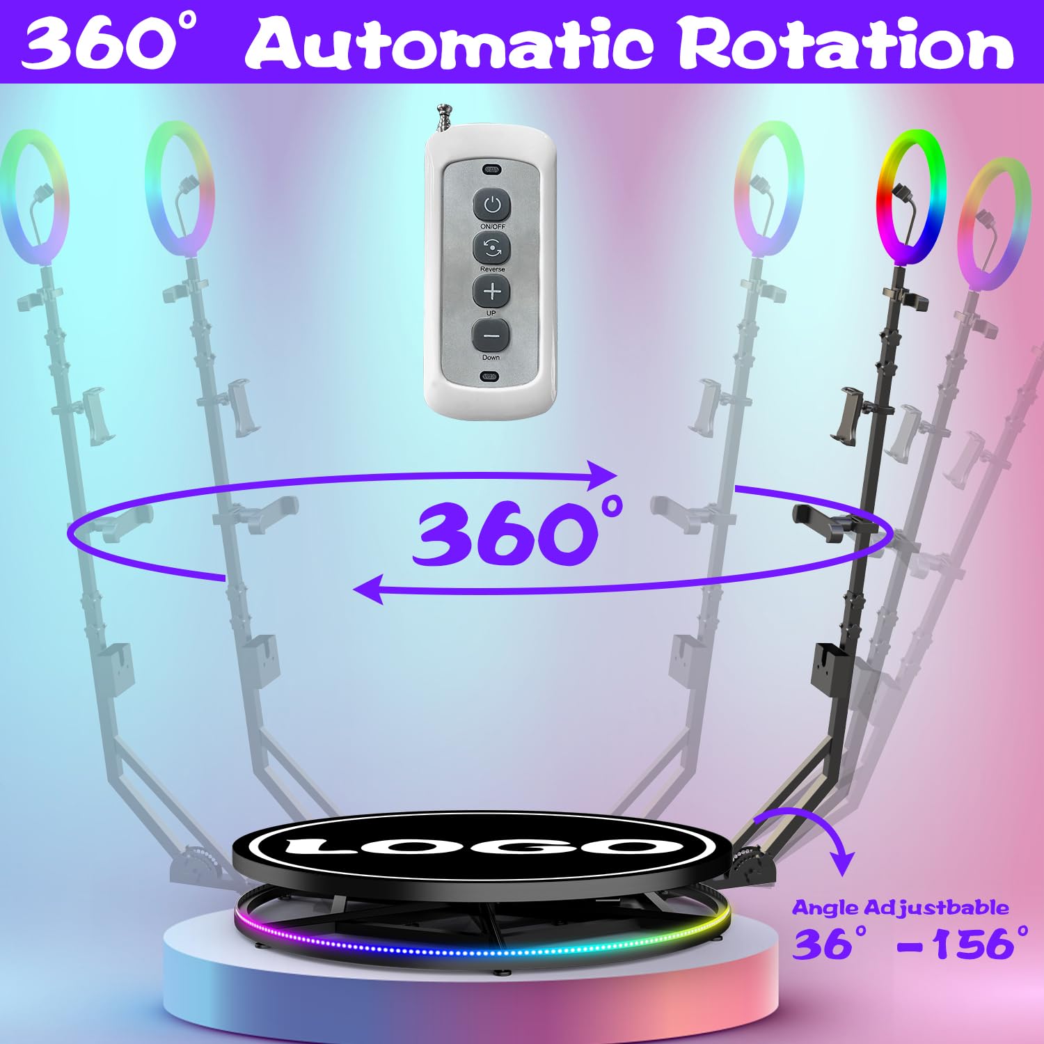 360 Photo Booth Machine for Parties with Ring Light Free Custom Logo Stand on Remote Control Automatic Slow Motion 360 Spin Photo Camera Booth