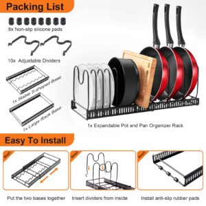 YUMPION Heavy-Duty Cast Iron Pot Organizer, 10 Adjustable Compartments, Expandable, Anti-Scratch, Easy Assembly, 10 Pcs