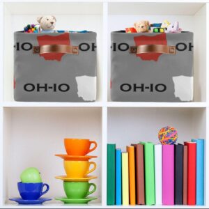 Oh-io State Storage Bin with Handle,Rectangular Foldable Storage Basket Large Storage Collapsible for Shelves Closet Bedroom Living Room