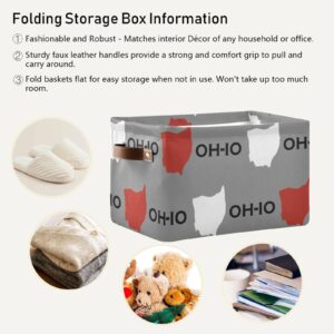 Oh-io State Storage Bin with Handle,Rectangular Foldable Storage Basket Large Storage Collapsible for Shelves Closet Bedroom Living Room