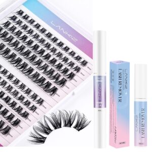 lankiz lash clusters kit, individual lashes kit, 120pcs wispy cluster eyelashes extension with lash bond & seal and lash remover kit