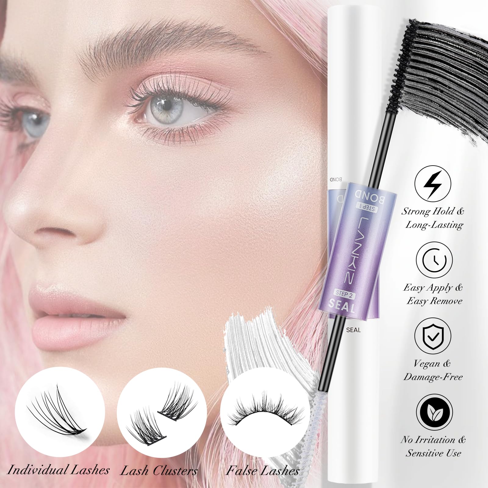 LANKIZ Lash Clusters Kit, Individual Lashes Kit, 120pcs Wispy Cluster Eyelashes Extension with Lash Bond & Seal and Lash Remover Kit