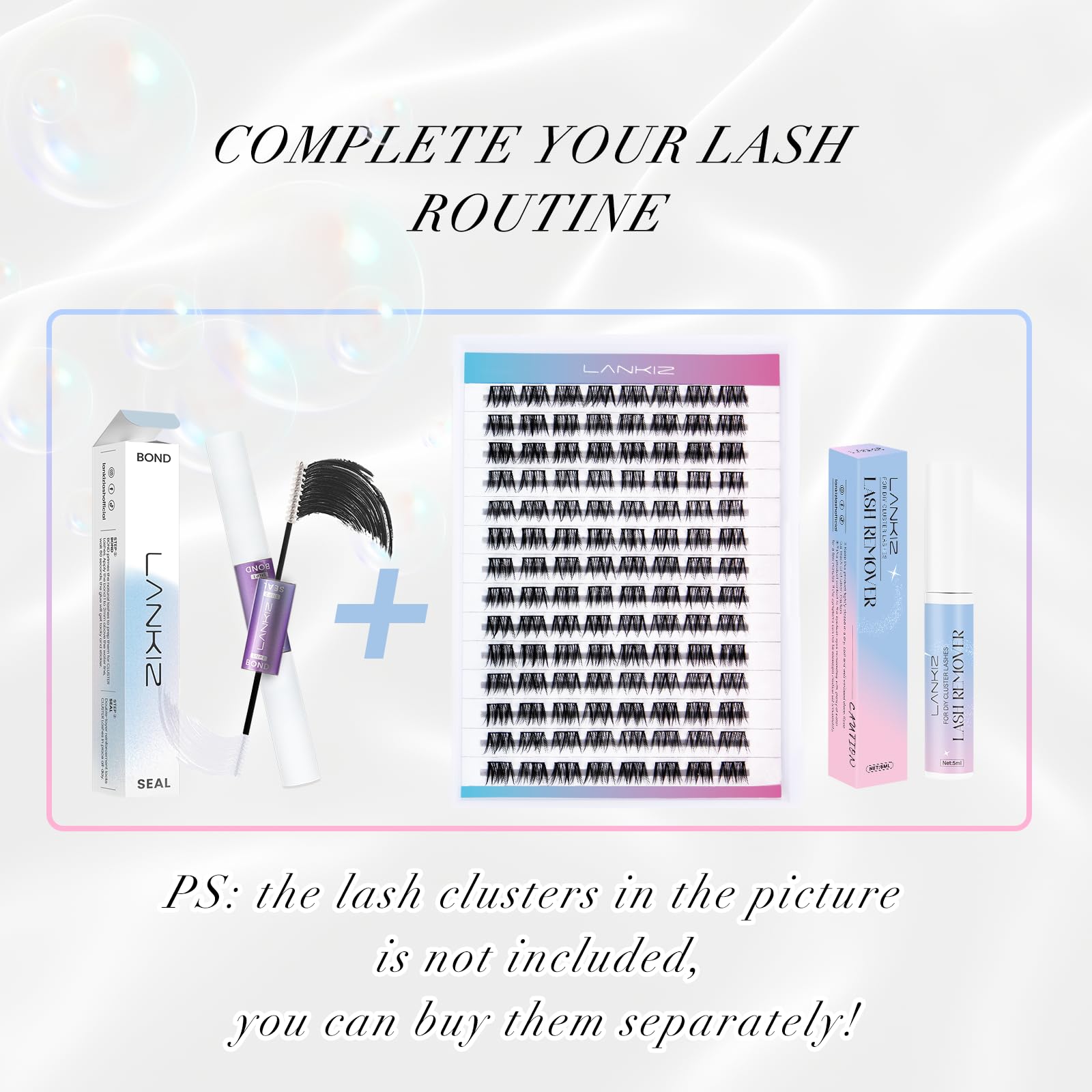 LANKIZ Lash Clusters Kit, Individual Lashes Kit, 120pcs Wispy Cluster Eyelashes Extension with Lash Bond & Seal and Lash Remover Kit