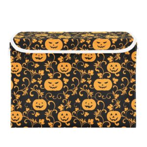 krafig foldable storage box large cube organizer bins halloween pumpkins containers baskets with lids handles for closet organization, shelves, clothes, toys