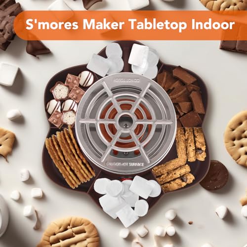 Electric S'mores Maker Tabletop Indoor, Flameless Marshmallow Roaster, Smores Kit with 6 Compartment Trays and 4 Forks, Housewarming Gifts for New House