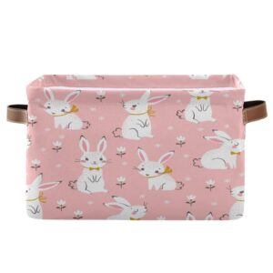 hoyyu pink rabbits bunny basket decor storage bin basket for shelf closet foldable fabric storage box cube with handles large kids toys clothes organizer basket for nursery bedroom