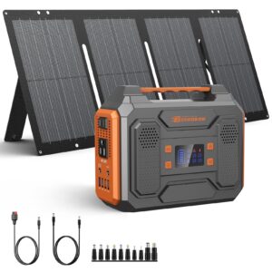 portable solar generator, 300w portable power station with foldable 60w solar panel, 110v pure sine wave, 280wh lithium battery pack with dc ac outlet for home use, rv, outdoor camping adventure