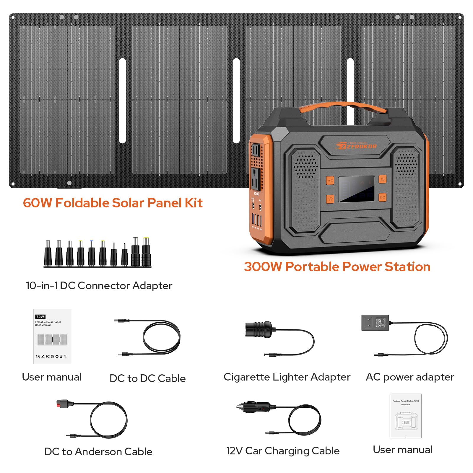 Portable Solar Generator, 300W Portable Power Station with Foldable 60W Solar Panel, 110V Pure Sine Wave, 280Wh Lithium Battery Pack with DC AC Outlet for Home Use, RV, Outdoor Camping Adventure