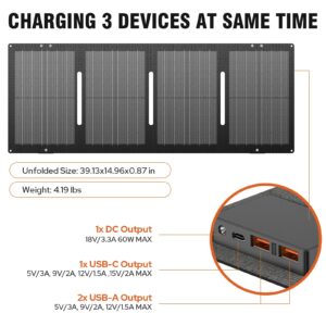 Portable Solar Generator, 300W Portable Power Station with Foldable 60W Solar Panel, 110V Pure Sine Wave, 280Wh Lithium Battery Pack with DC AC Outlet for Home Use, RV, Outdoor Camping Adventure