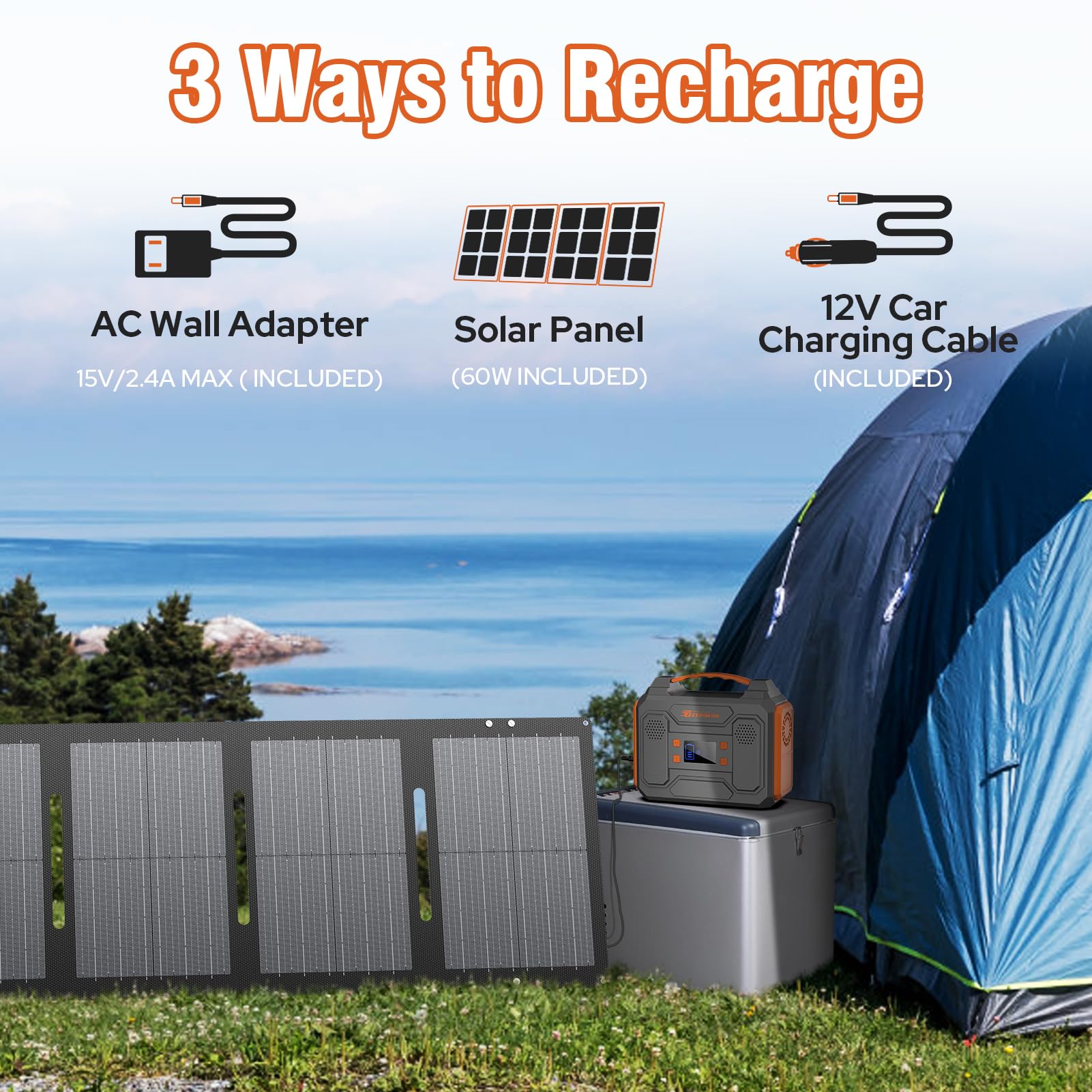 Portable Solar Generator, 300W Portable Power Station with Foldable 60W Solar Panel, 110V Pure Sine Wave, 280Wh Lithium Battery Pack with DC AC Outlet for Home Use, RV, Outdoor Camping Adventure