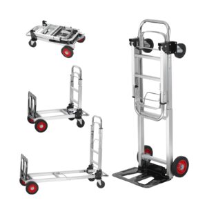 VEVOR Aluminum Folding Hand Truck, 2 in 1 Design 400 lbs Capacity, Heavy Duty Industrial Collapsible cart, Dolly Cart with Rubber Wheels for Transport and Moving in Warehouse, Supermarket, Garden