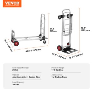 VEVOR Aluminum Folding Hand Truck, 2 in 1 Design 400 lbs Capacity, Heavy Duty Industrial Collapsible cart, Dolly Cart with Rubber Wheels for Transport and Moving in Warehouse, Supermarket, Garden