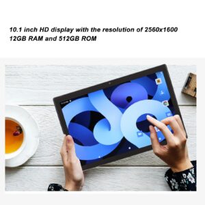 EBTOOLS 10.1 Inch Tablet, 2560x1600 HD Screen Octa Core Office Tablet 4G LTE 5G WiFi, 12GB RAM 512GB ROMCPU, 8MP 16MP Dual Cameras Tablet Built in 11200mAh Battery (Blue)