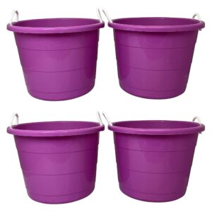 homz 17-gallon indoor outdoor storage bucket with rope handles for sports equipment, party cooler, gardening, toys and laundry, orchid purple (4 pack)