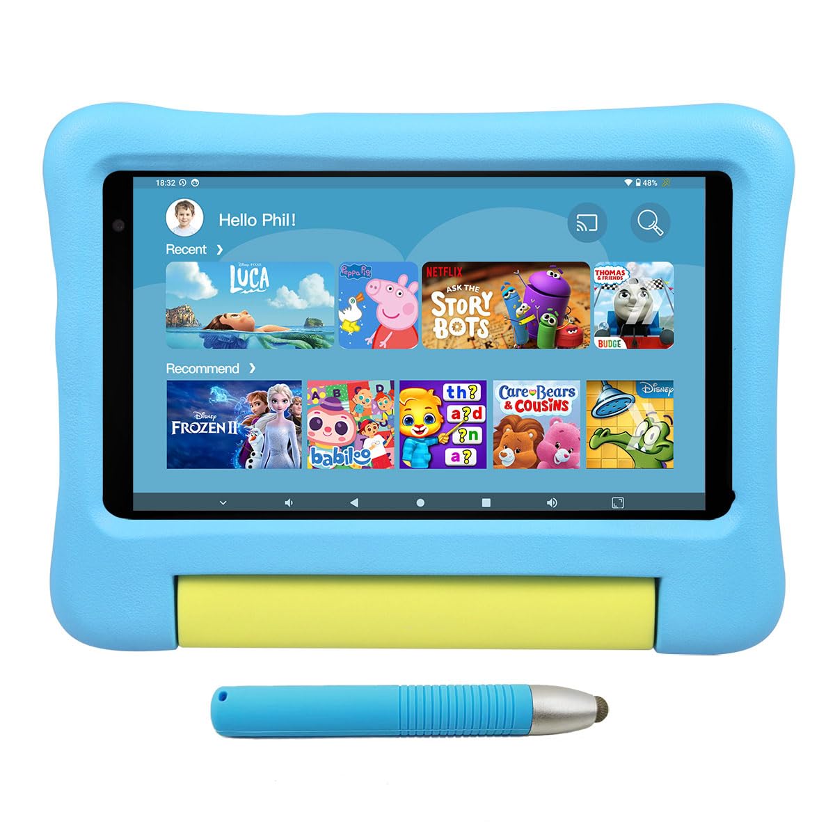 KYASTER Kids Tablet, Toddler Tablets,7 inch 5G WiFi 6 Android 12, Full HD 1920x1200 IPS Screen, 2GB RAM 32GB ROM,Parental Controls Game Education Apps,EVA Kids-Proof Case with Stylus