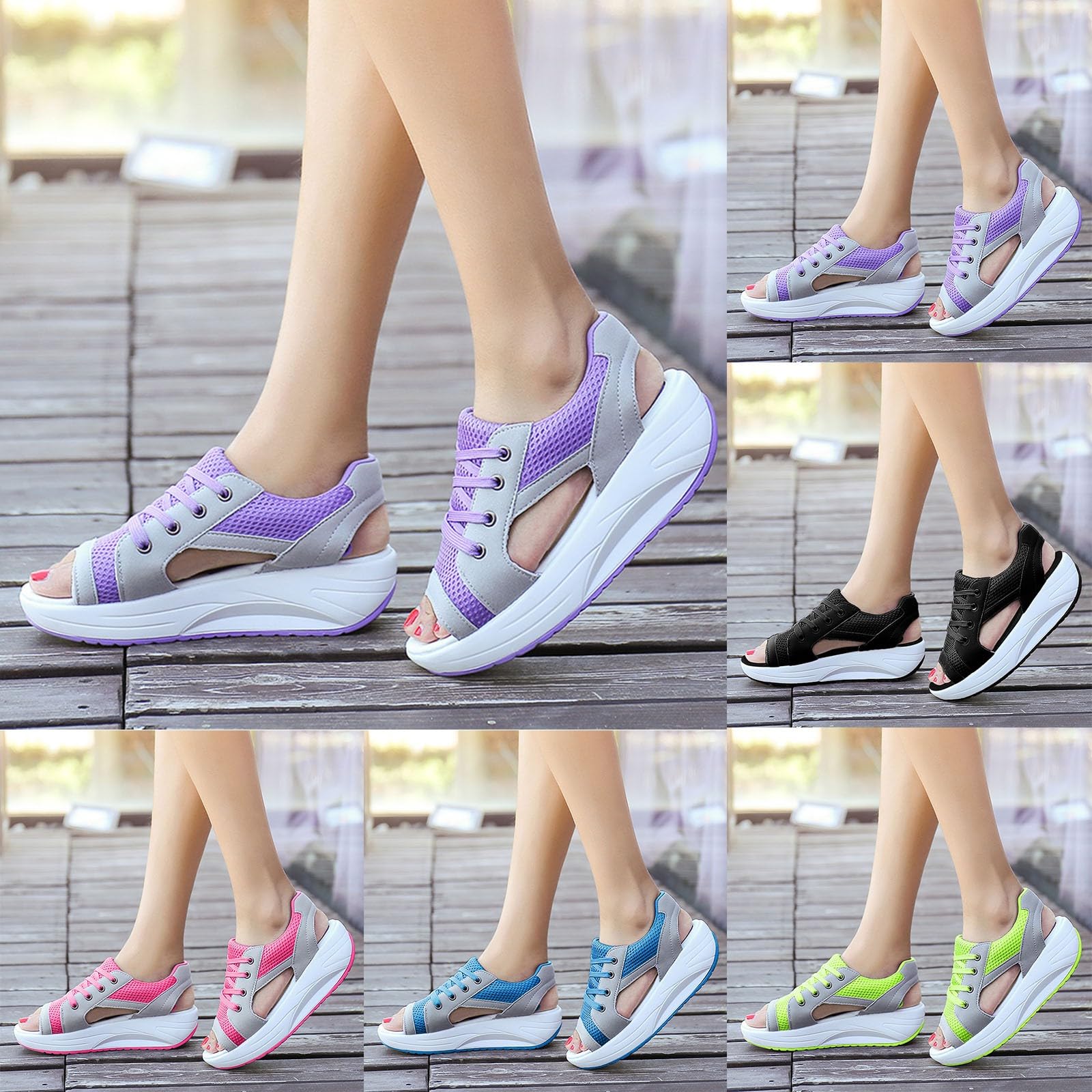 Women's Sandals Outdoor Sneakers Comfy, Strappy Thick Sole Breathable Casual Wedges, Open Toe Comfortable Walking Women Sandals Fashion Summer, Non-Slip Fitness Running Sports Shoes