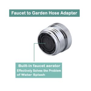 walkinginrain Faucet Adapter with Aerator, Sink Faucet to Garden Hose Adapter, Faucet Adapter to Garden Hose for Kitchen and Bathroom, 3/4" GHT Thread Chrome