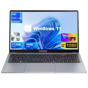 acemagic laptop 16gb ddr4 512gb ssd, 12th gen alder lake n95(4c/4t 3.4ghz) laptop computer with light metal design, 15.6inch fhd display, 2.4g/5g wifi, bt5.0, webcam, type_c, usb3.2, ultra slim