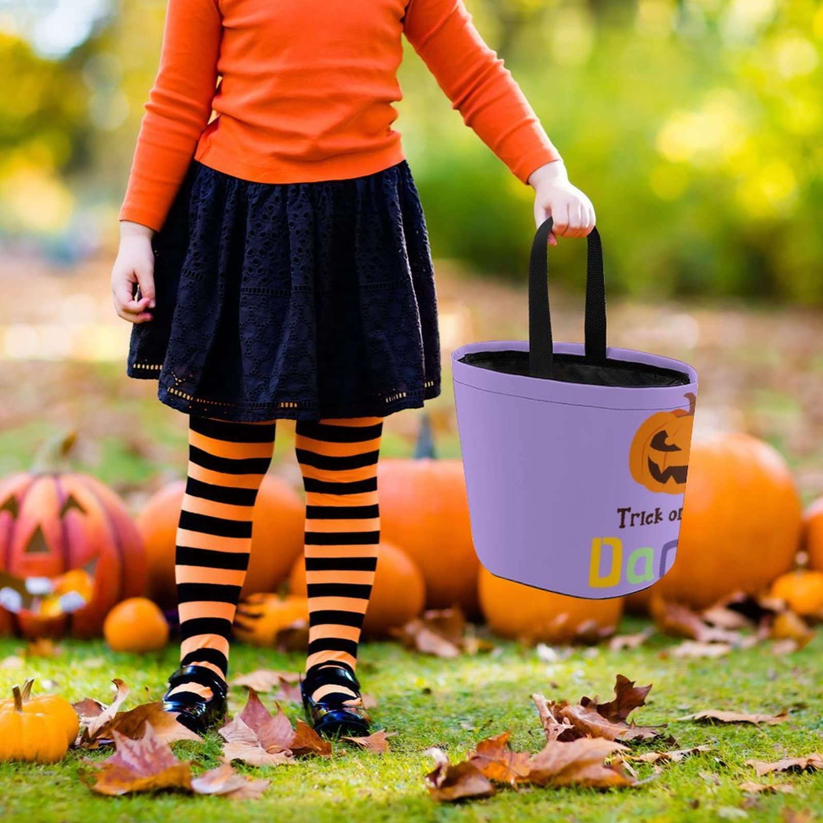 Personalized Halloween Trick or Treat Bucket for Kids Boys Girls Customized Halloween Party Gifts Custom Halloween Tote Bags Pumpkin Bat Candy Bags Basket for Halloween Party Favor Supplies