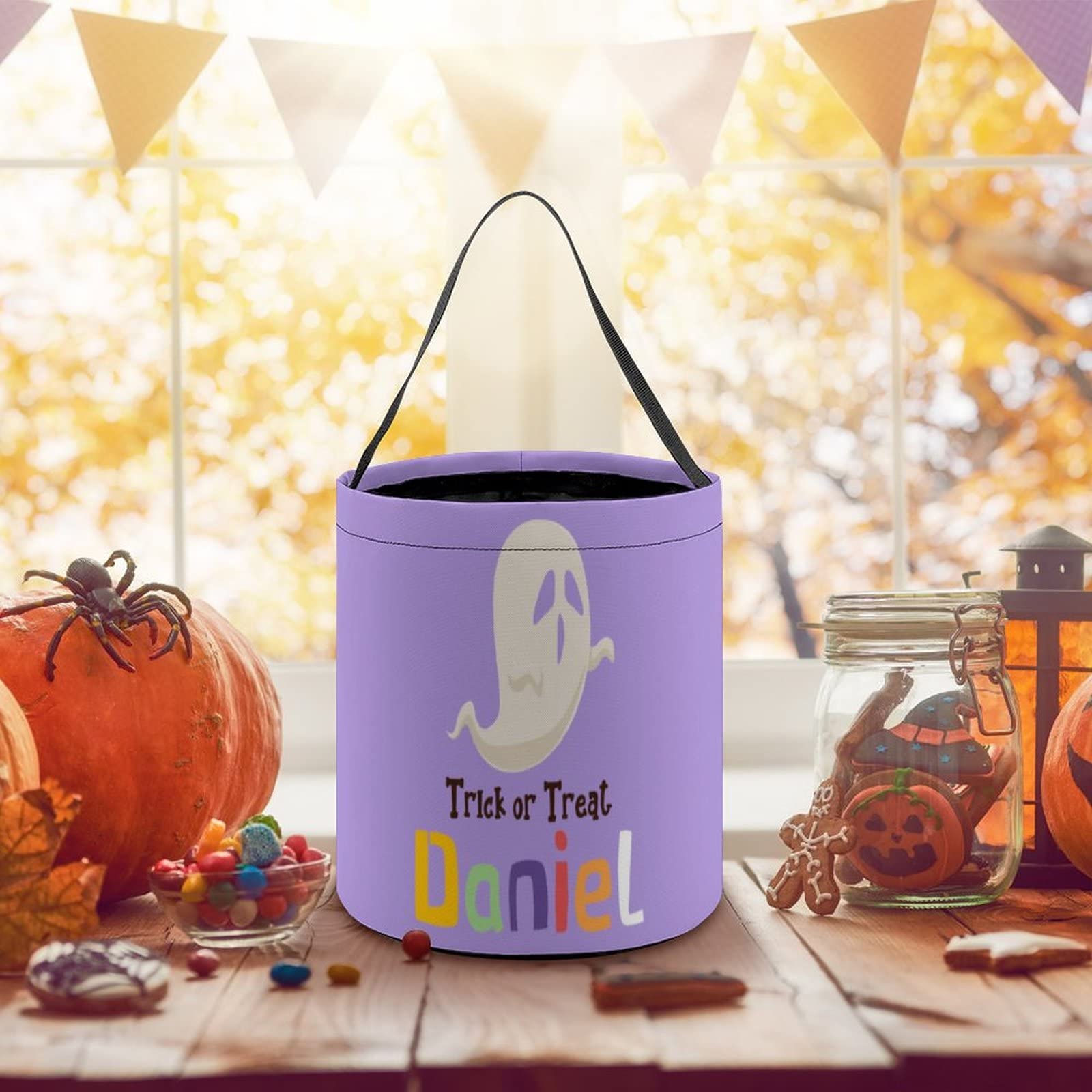 Personalized Halloween Trick or Treat Bucket for Kids Boys Girls Customized Halloween Party Gifts Custom Halloween Tote Bags Pumpkin Bat Candy Bags Basket for Halloween Party Favor Supplies