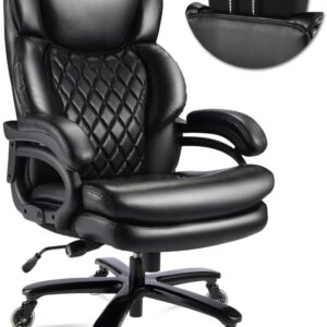 400lbs Big and Tall Office Chair Wide Spring Seat Executive Office Chair for Heavy People Adjustable Headrest Home Office Desk Chair with Heavy Duty Casters 360 Swivel High Back Computer Chair (BLACK)