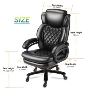 400lbs Big and Tall Office Chair Wide Spring Seat Executive Office Chair for Heavy People Adjustable Headrest Home Office Desk Chair with Heavy Duty Casters 360 Swivel High Back Computer Chair (BLACK)