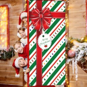 WovWeave 2 Pcs Christmas Door Cover Merry Christmas Front Door Hanging Banner 71 x 35 Inch Xmas Gifts Box and Elves Delivering Gifts Backdrop Door Cover for Holiday Indoor Outside Party Supplies