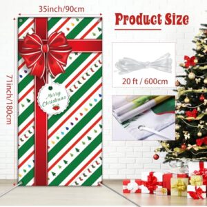 WovWeave 2 Pcs Christmas Door Cover Merry Christmas Front Door Hanging Banner 71 x 35 Inch Xmas Gifts Box and Elves Delivering Gifts Backdrop Door Cover for Holiday Indoor Outside Party Supplies