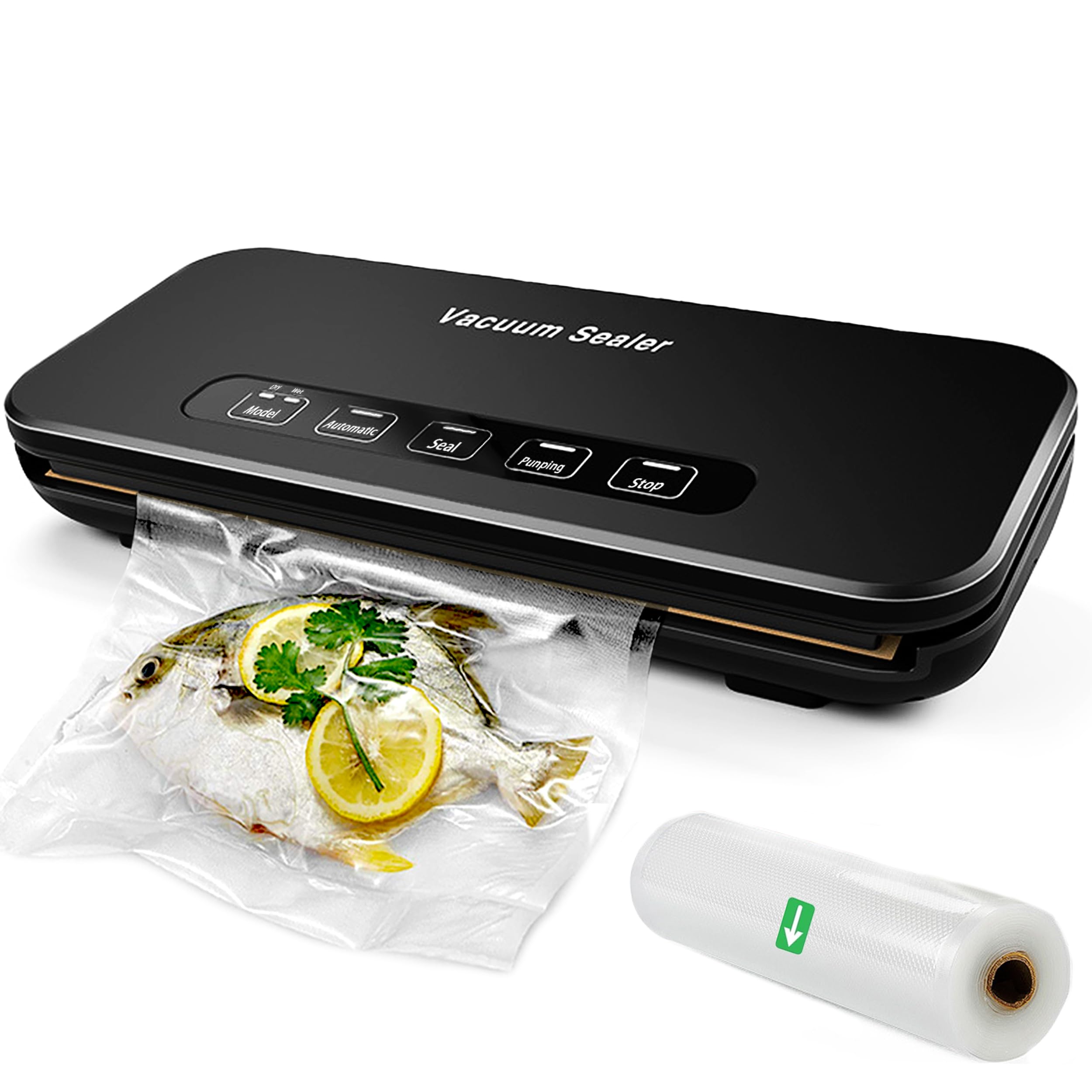 Vacuum Sealer Machine, Dry/Moist Vacuum Sealer Machine with Built-in Cutter and Bag Storage, External Vacuum System, Air Sealer Machine for Food Storage and Sous Vide with Starter Kit, Black