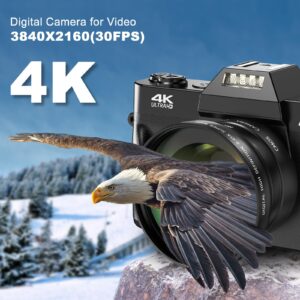 Digital Camera 4K 56MP Vlogging Camera with 3'' 180-degree Flip Screen, 16X Digital Zoom Camera for Photography with Auto Focus & 32GB Card & 2 Batteries for Teens Students Kids Boys Girls