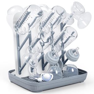 termichy baby bottle drying rack: large vertical bottle dryer rack holder - space saving standing dring rack for baby bottles and pump part cleaning (gray)