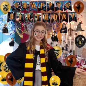 114Pcs Magical Wizard Birthday Decorations, Wizard Party Decorations Include Banners, Cupcake Toppers, Hanging Swirls, Balloons, Stickers, Wizard Tie and Glasses for Kids Birthday Party Favors