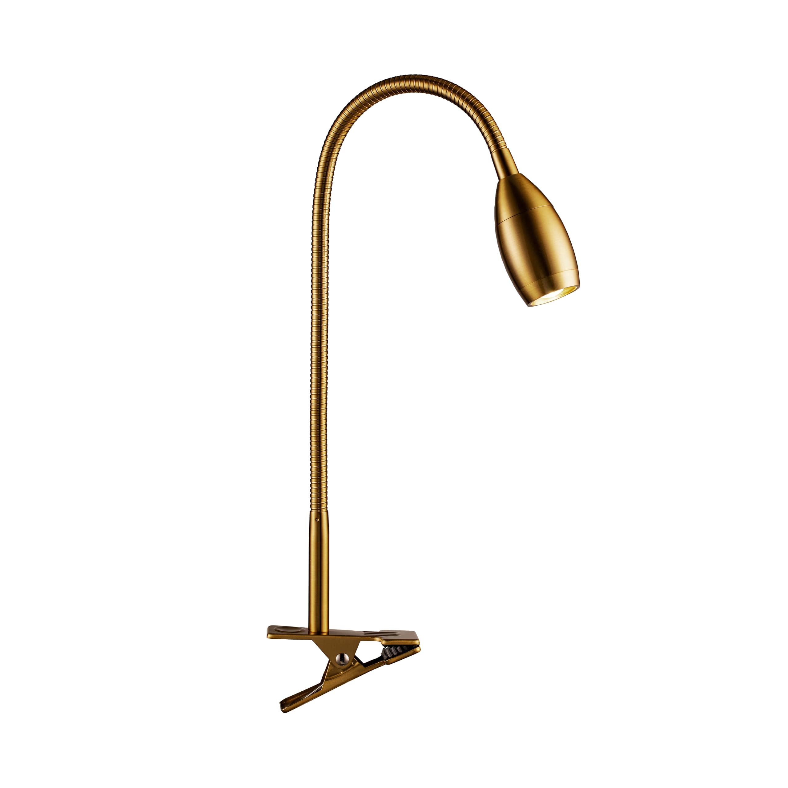 O'Bright Lumos - Versatile Clip-on Lamp: Zoomable Spotlight, Dimmable LED, Flexible Gooseneck, 4000K Light, 100% Metal Clamp - Ideal for Reading, Crafting, Work, and Headboards, Antique Brass