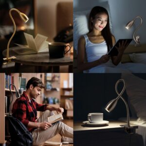 O'Bright Lumos - Versatile Clip-on Lamp: Zoomable Spotlight, Dimmable LED, Flexible Gooseneck, 4000K Light, 100% Metal Clamp - Ideal for Reading, Crafting, Work, and Headboards, Antique Brass