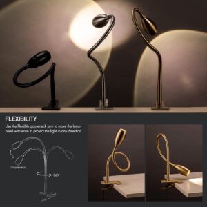 O'Bright Lumos - Versatile Clip-on Lamp: Zoomable Spotlight, Dimmable LED, Flexible Gooseneck, 4000K Light, 100% Metal Clamp - Ideal for Reading, Crafting, Work, and Headboards, Antique Brass