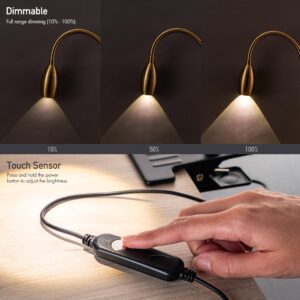 O'Bright Lumos - Versatile Clip-on Lamp: Zoomable Spotlight, Dimmable LED, Flexible Gooseneck, 4000K Light, 100% Metal Clamp - Ideal for Reading, Crafting, Work, and Headboards, Antique Brass