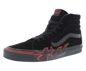 vans sk8-hi unisex casual high-top skate shoes, black suede/red flames, men 9.5/women 11