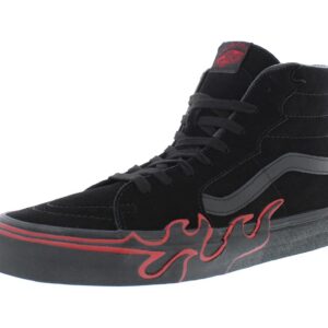 Vans Sk8-Hi Unisex Casual High-Top Skate Shoes, Black Suede/Red Flames, Men 9.5/Women 11