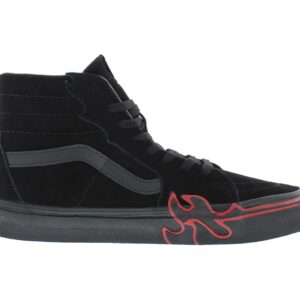 Vans Sk8-Hi Unisex Casual High-Top Skate Shoes, Black Suede/Red Flames, Men 9.5/Women 11