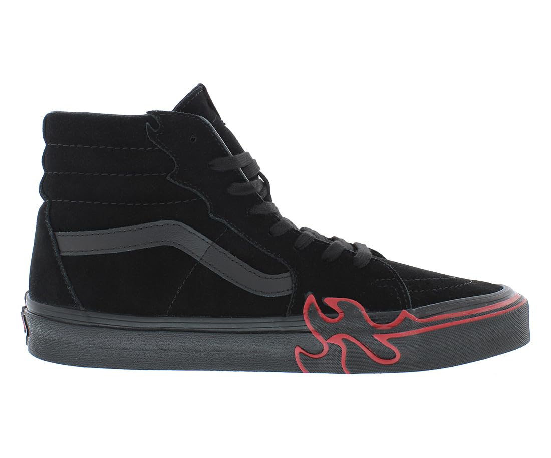 Vans Sk8-Hi Unisex Casual High-Top Skate Shoes, Black Suede/Red Flames, Men 9.5/Women 11