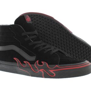 Vans Sk8-Hi Unisex Casual High-Top Skate Shoes, Black Suede/Red Flames, Men 9.5/Women 11