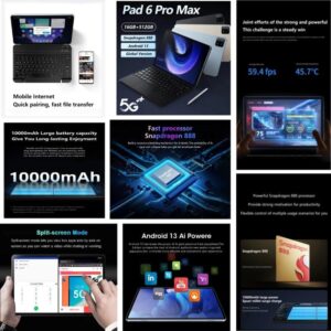 2023 Original Global Version Pad 6 Pro Android 13 Tablet PC Snapdragon 888 16GB 512GB Octa Core 11 InchHD Screen 5G WiFi Tablet Gold add Keyboard / 16GB 512GB