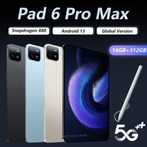 2023 Original Global Version Pad 6 Pro Android 13 Tablet PC Snapdragon 888 16GB 512GB Octa Core 11 InchHD Screen 5G WiFi Tablet Gold add Keyboard / 16GB 512GB