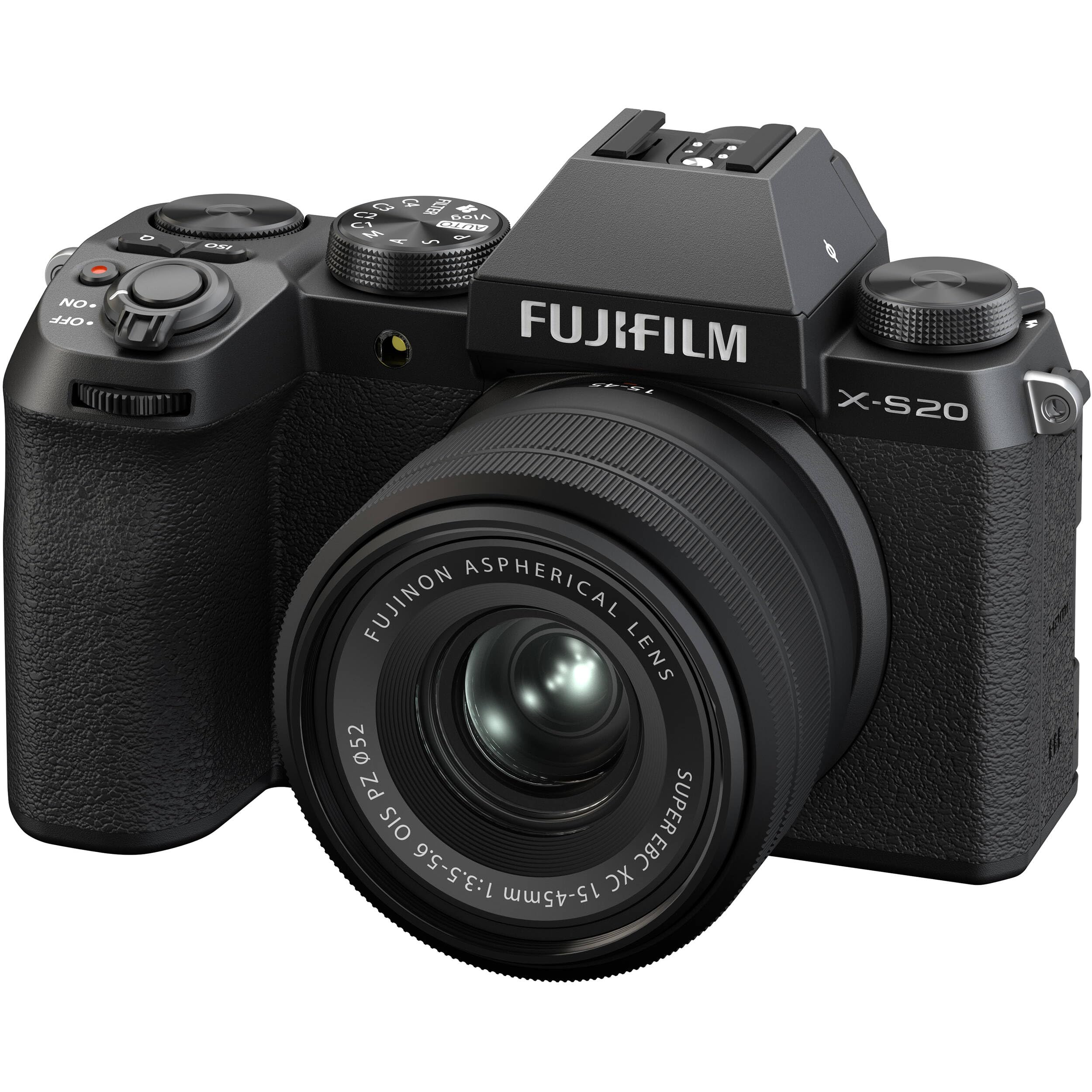 FUJIFILM X-S20 Mirrorless Camera with 15-45mm + Sigma 56mm f/1.4 DC DN Contemporary Lens + 128GB Extreme Pro Memory Card, Corel Editing Software, Tripod, Ideal Vlogging Video Camera Kit (15pc Bundle)