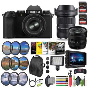 fujifilm x-s20 mirrorless camera with 15-45mm + fujifilm xf 8mm f/3.5 r wr lens + sigma 18-50mm f/2.8 dc dn contemporary lens + 2x 128gb memory card, led video light + 7inch 4k monitor (20pc bundle)