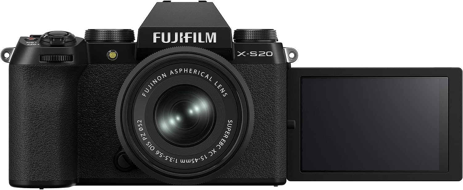 FUJIFILM X-S20 Mirrorless Camera with 15-45mm + FUJIFILM XF 8mm f/3.5 R WR Lens + Sigma 18-50mm f/2.8 DC DN Contemporary Lens + 2X 128GB Memory Card, LED Video Light + 7inch 4K Monitor (20pc Bundle)